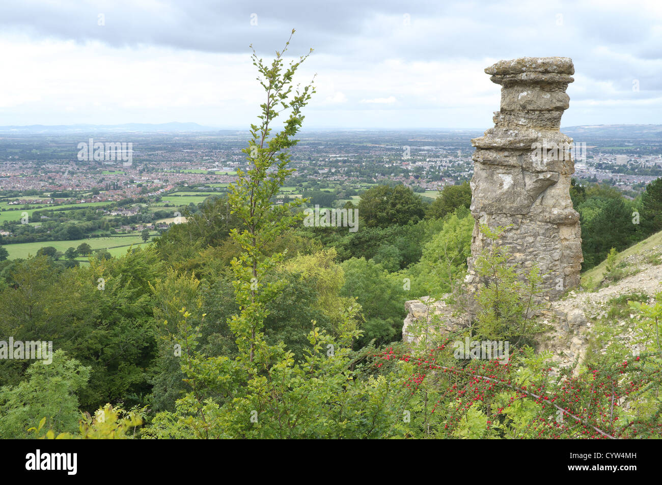 Devil's Chimney and the distant Severn Vale near Cheltenham, England ...