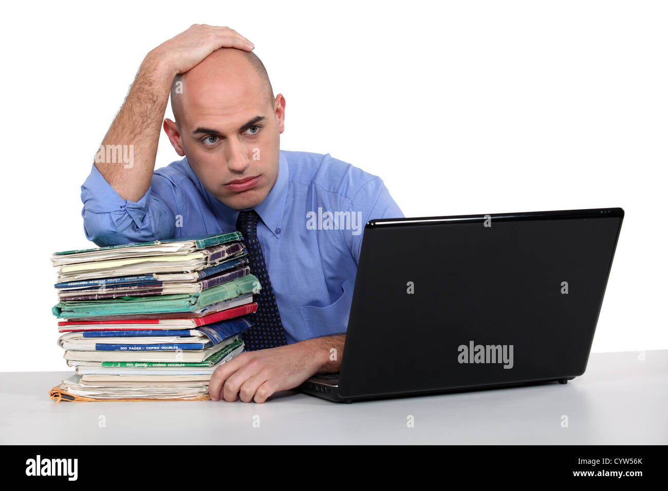 Laptop frustrated man books hi-res stock photography and images - Alamy