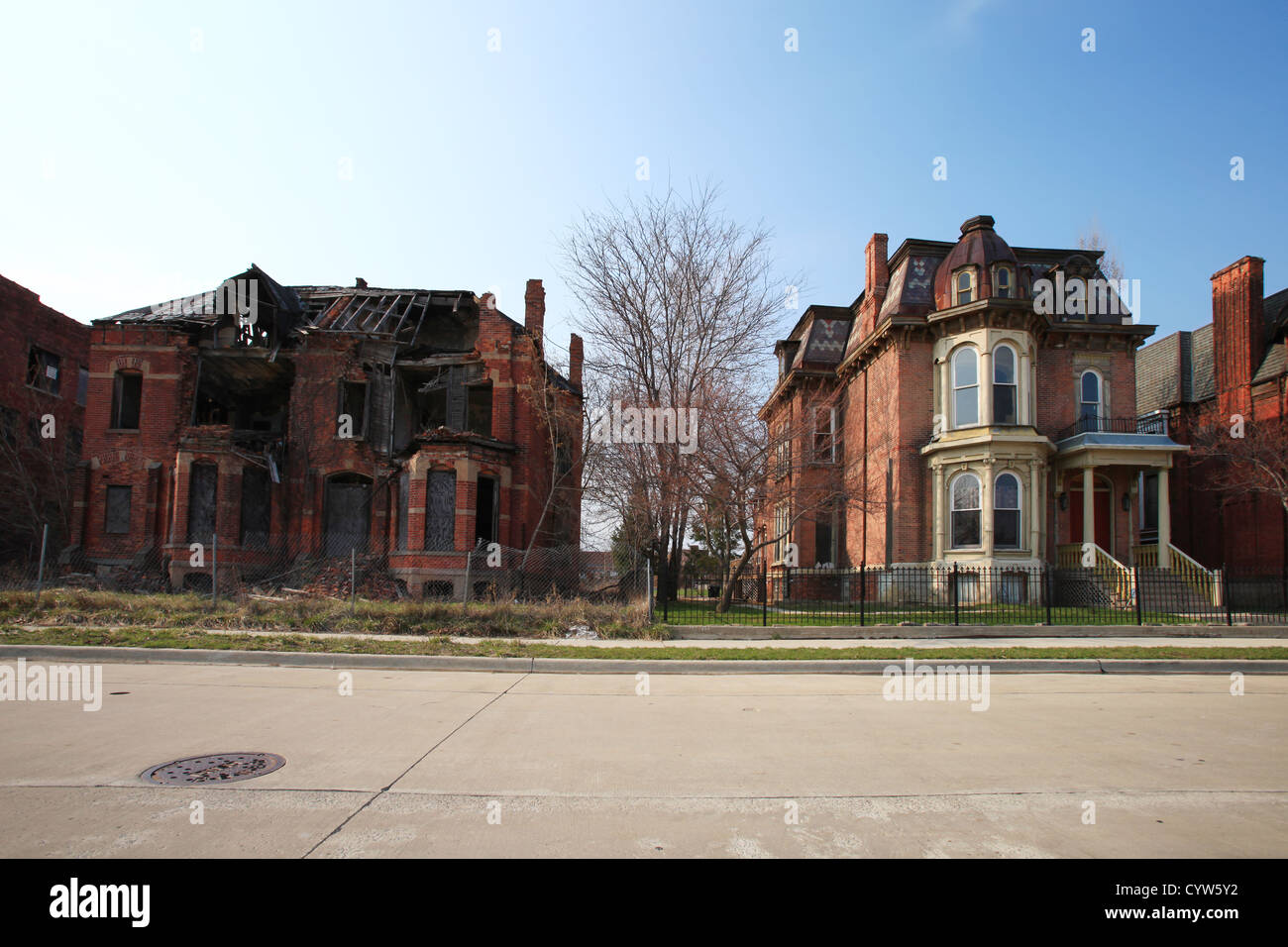 Series of decaying mansions in Brush Park, Detroit, Michigan Stock ...