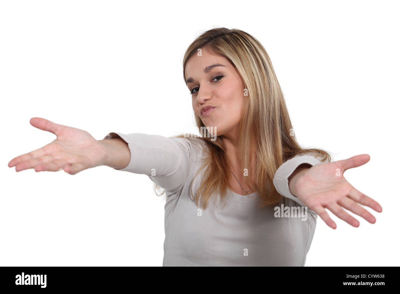 Girl begging for a hug Stock Photo - Alamy