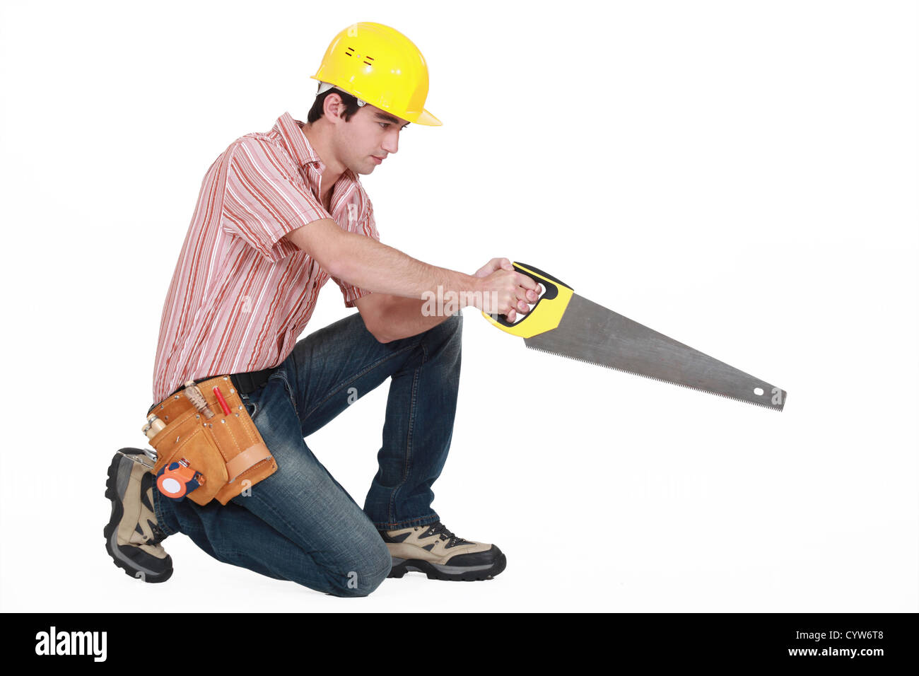 Carpenter handyman in hard Cut Out Stock Images & Pictures - Alamy