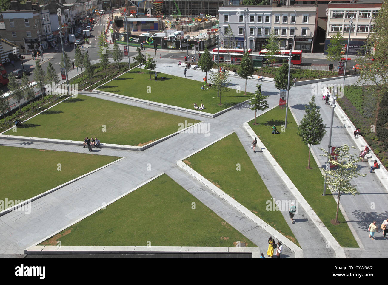 General Gordon Place, Woolwich, UK. A modern, landscaped town square ...