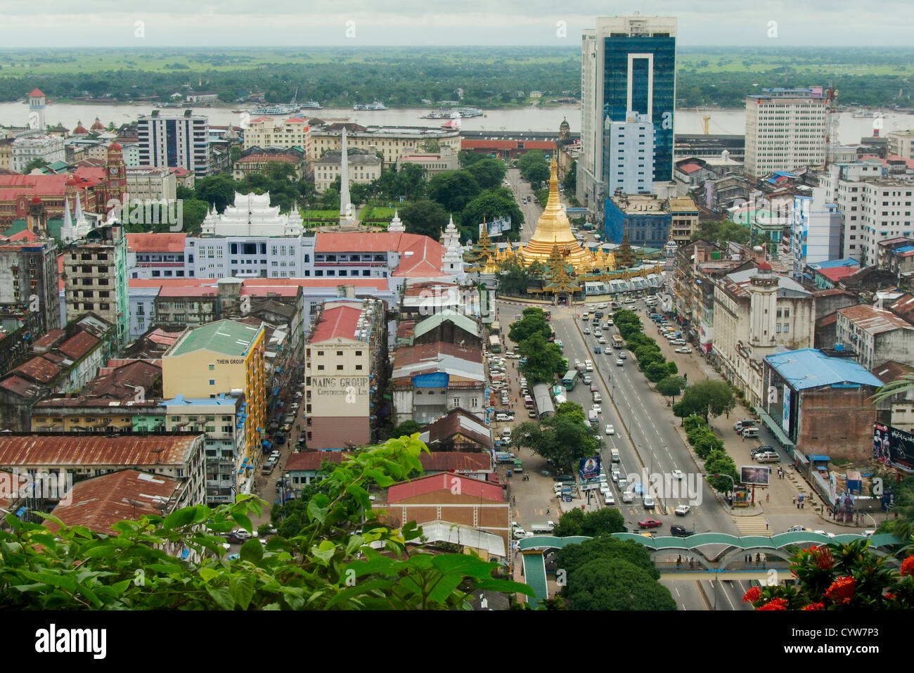 Perspective of Yangon downtown Stock Photo - Alamy