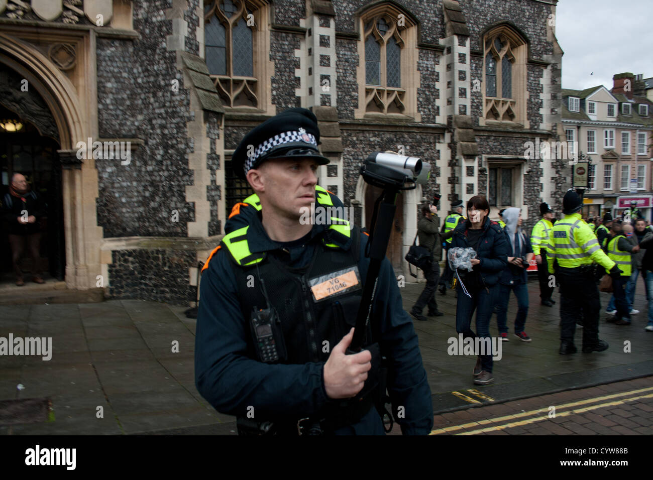 Police in Large numbers out to keep order in Norwich Stock Photo - Alamy