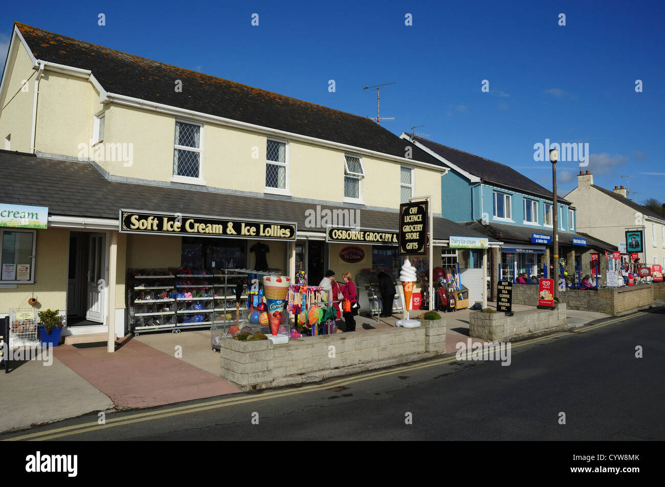 Seafront shops in the village of Amroth, Pembrokeshire, Wales, UK Stock ...