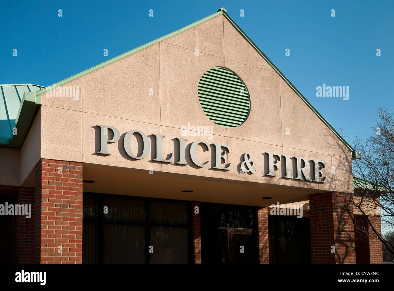 Town municipal building housing police and fire depts Stock Photo - Alamy