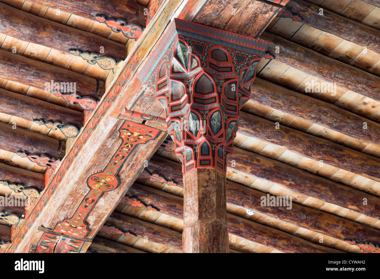 detail of painted ceiling, Esrefoglu Cami, Beyshehir, Turkey Stock ...