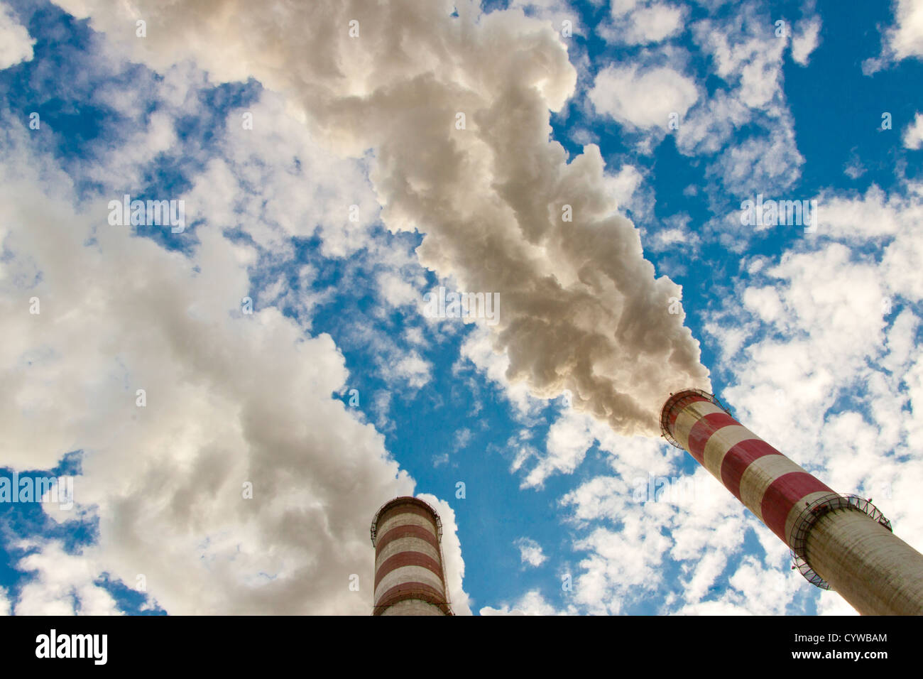 Two big chimney in coal power station - Poland Stock Photo - Alamy