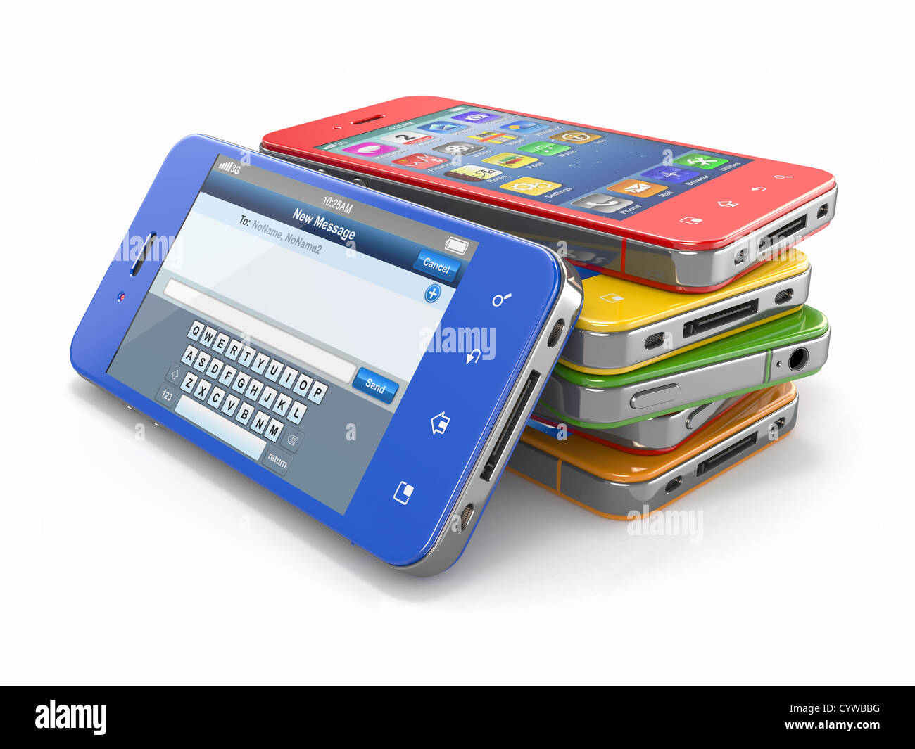 Set of mobile phones with touchscreen. 3d Stock Photo - Alamy
