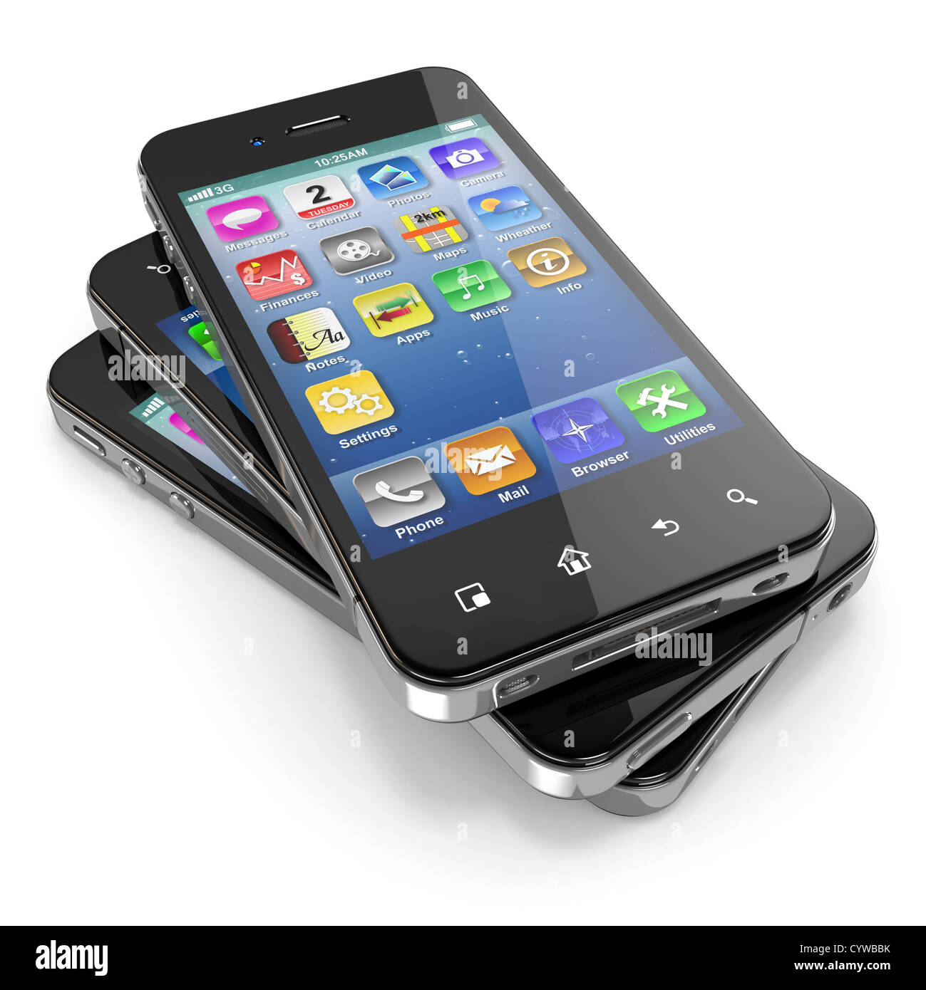 Set of mobile phones with touchscreen. 3d Stock Photo - Alamy