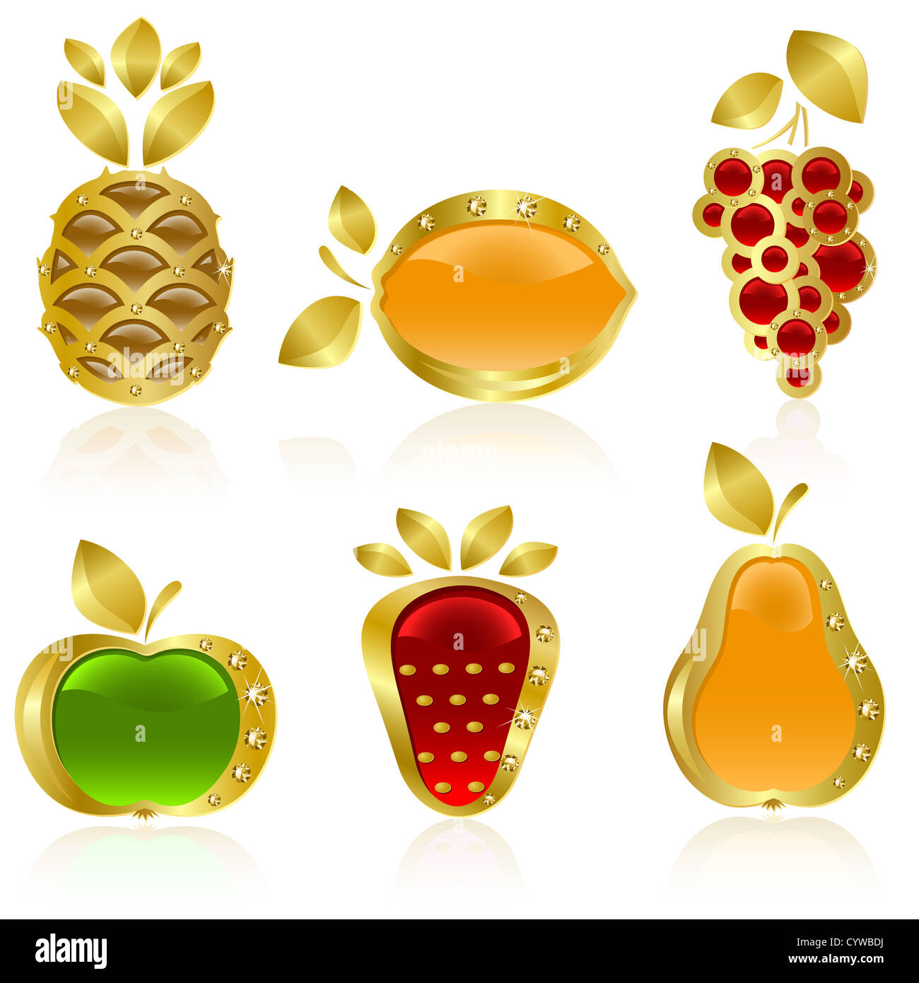 Set from gold fruit on the white background Stock Photo - Alamy