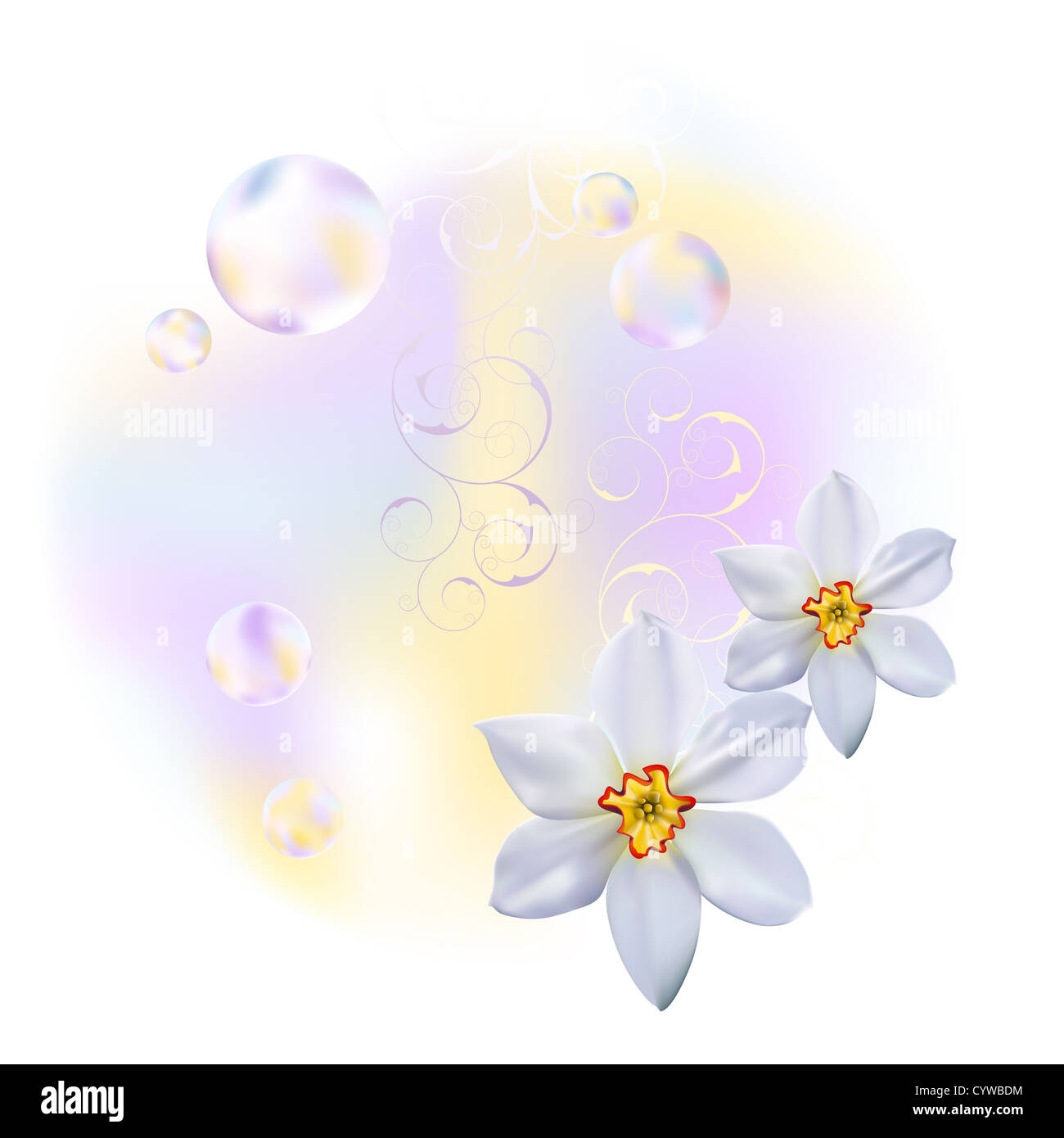 Abstract spring background with flowers and sphere Stock Photo - Alamy