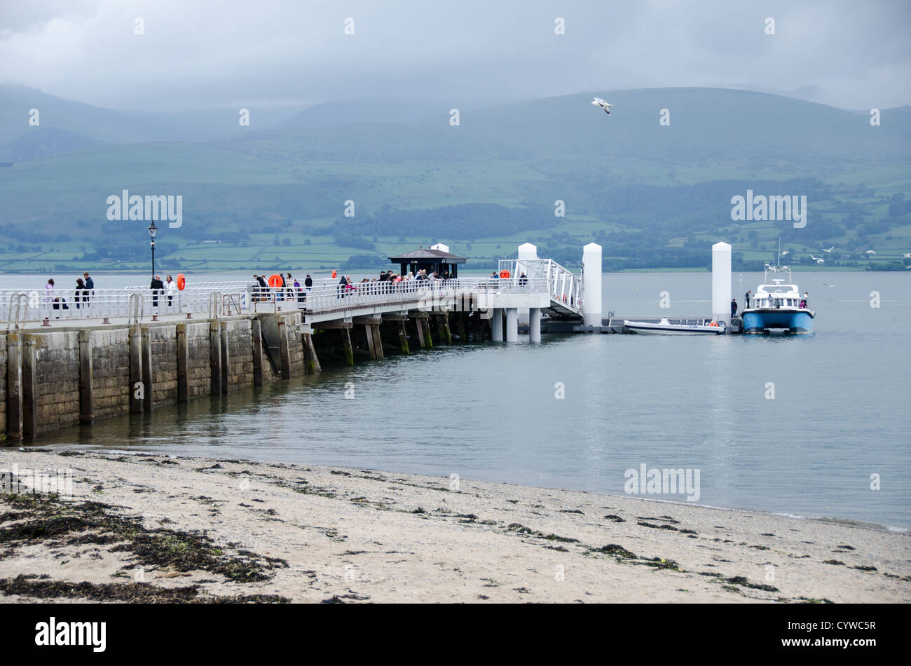 BEAUMARIS, Anglesey, Wales — The pier and jetty at Beaumaris overlook ...