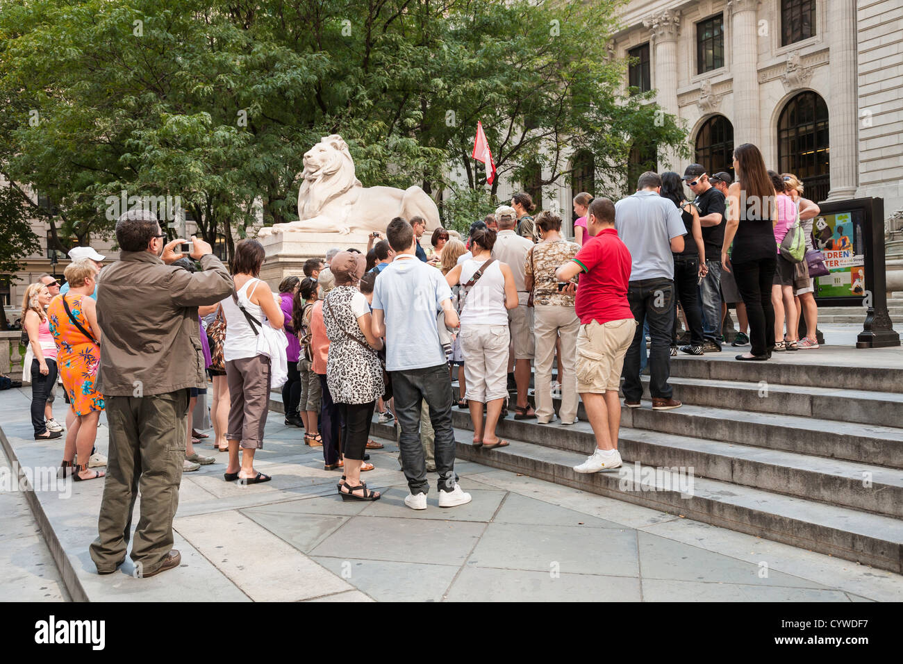 Tour Group on the Steps of the New York Public Library, NYC Stock Photo ...