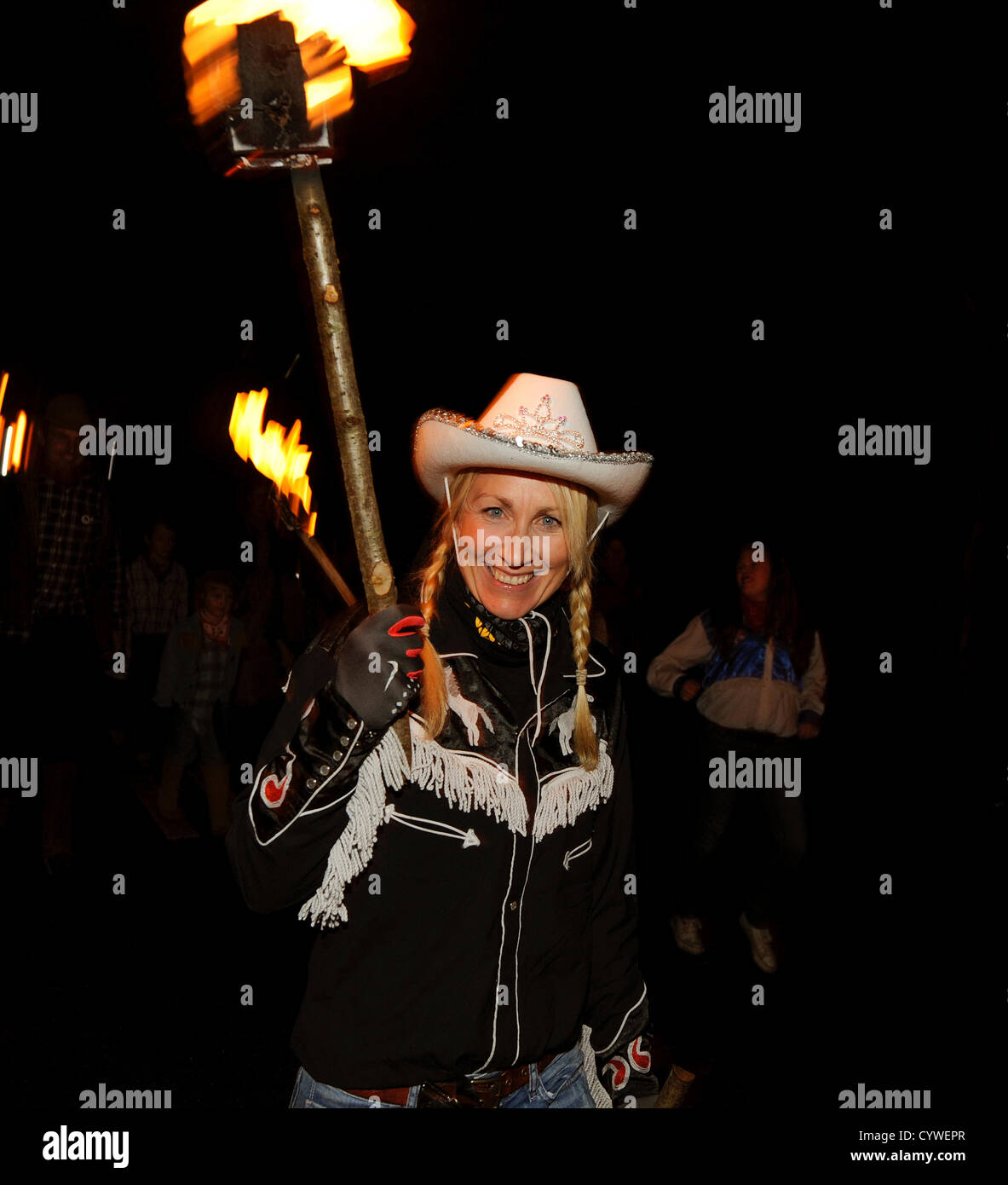 Bonfire procession for Remembrance. Thousands of spectators line the ...