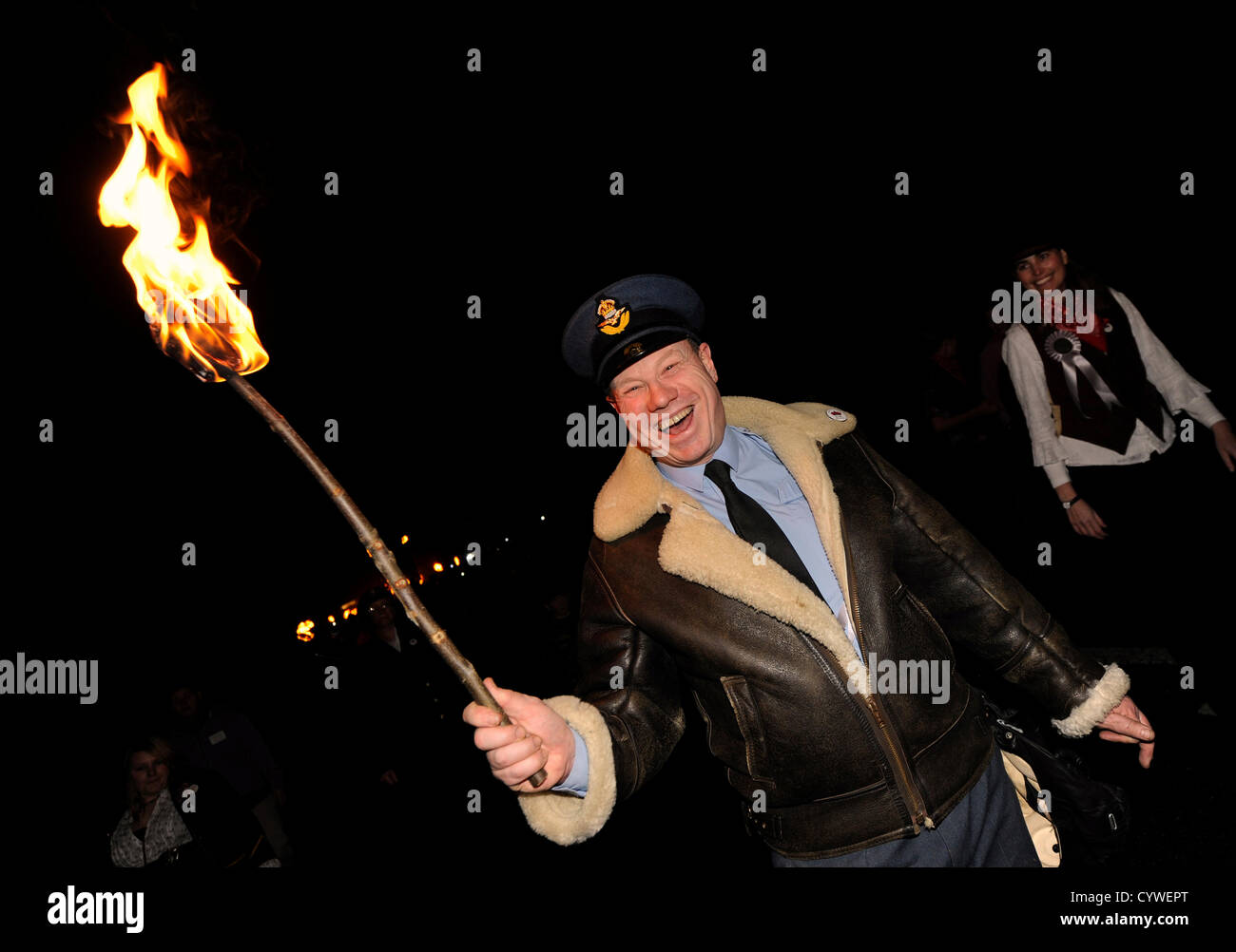 Bonfire procession for Remembrance. Thousands of spectators line the ...