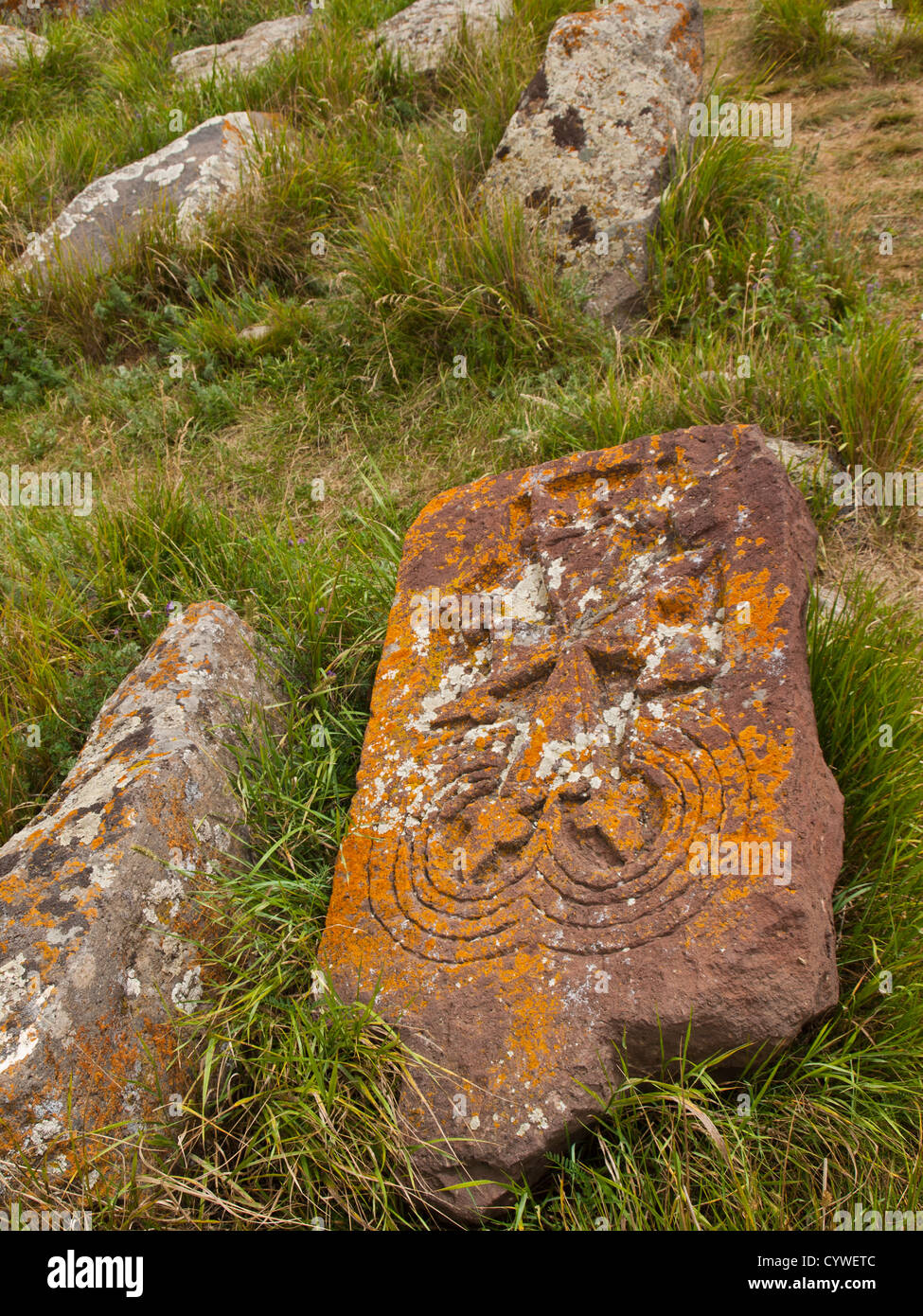 Khatchkar (cross-stone) field in Noratus Stock Photo - Alamy