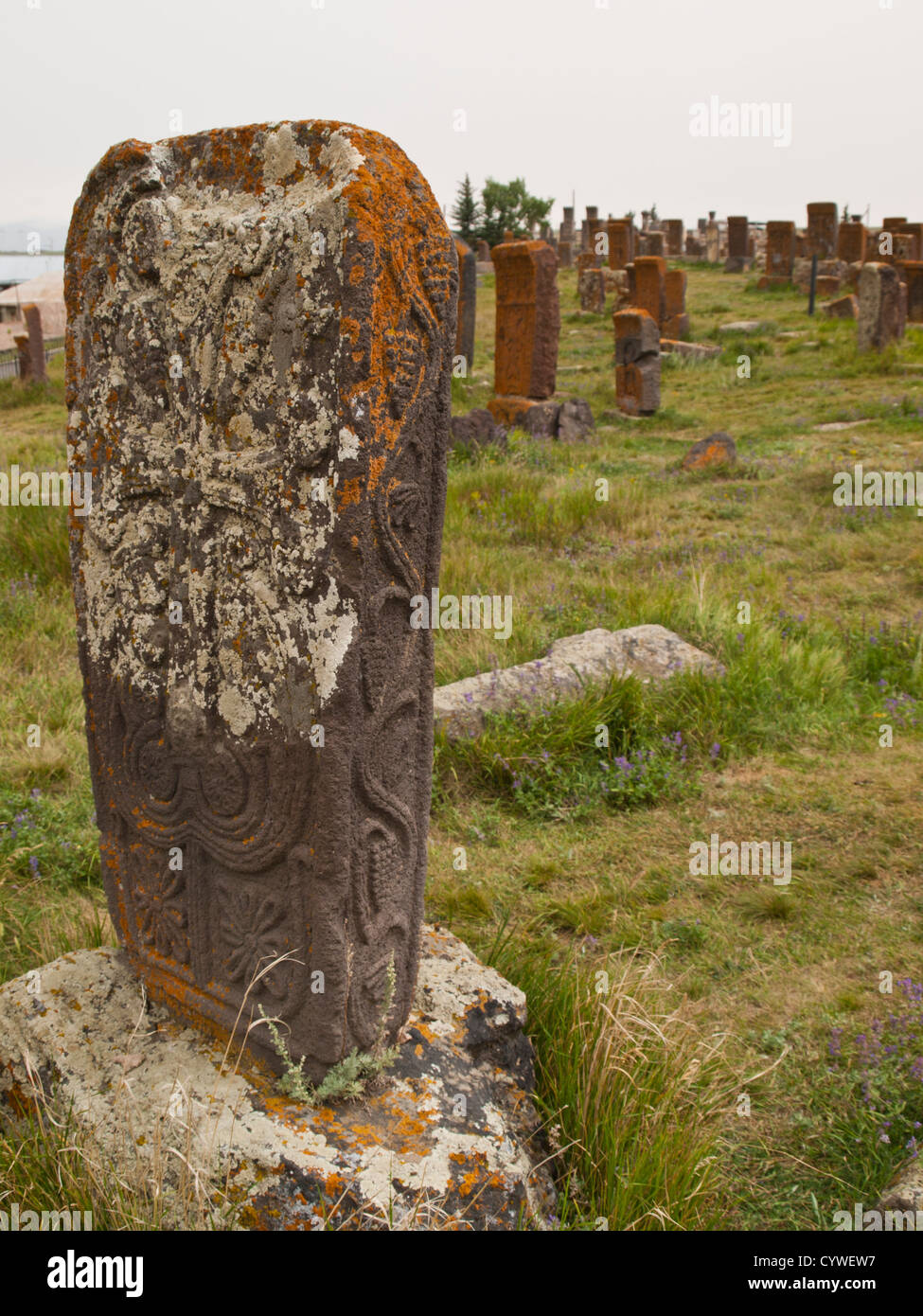 Khatchkar (cross-stone) field in Noratus Stock Photo - Alamy