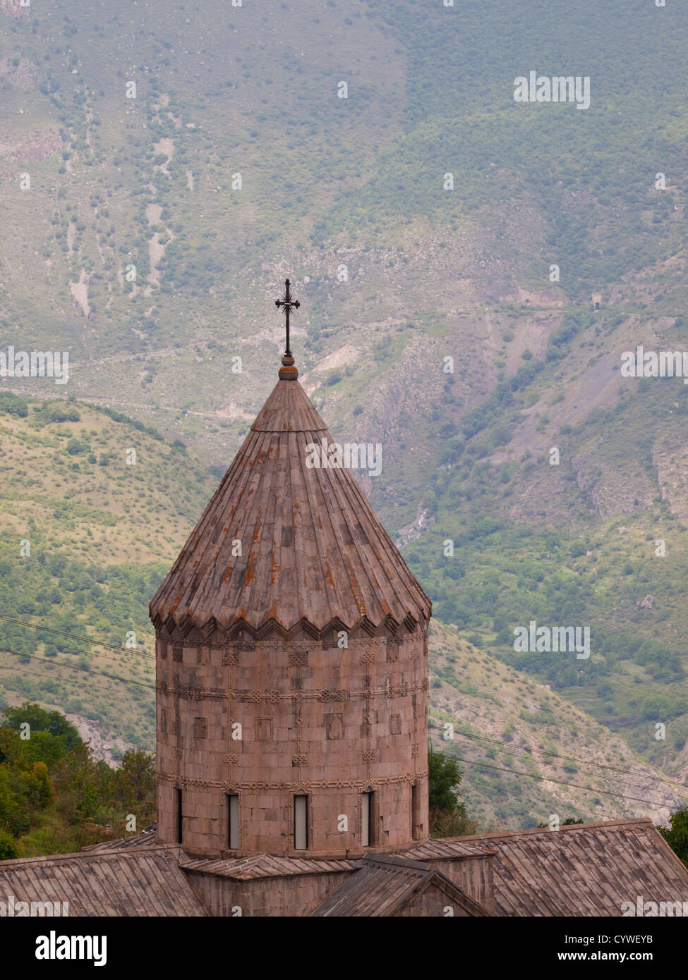 Tatev Monastery church tower details Stock Photo - Alamy