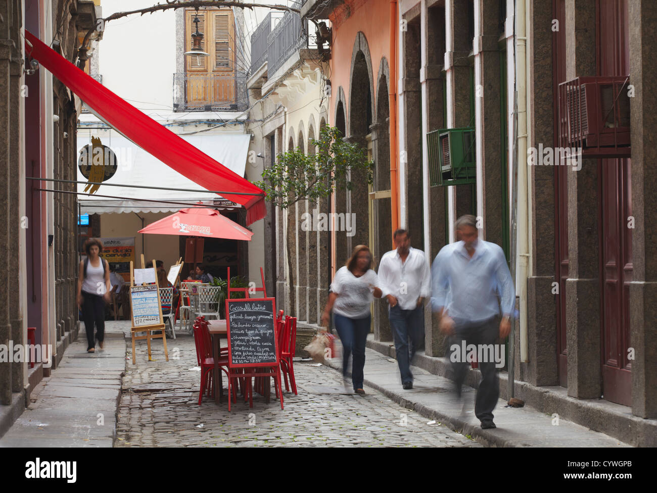 People walking along Travessa do Comercio, Centro, Rio de Janeiro ...