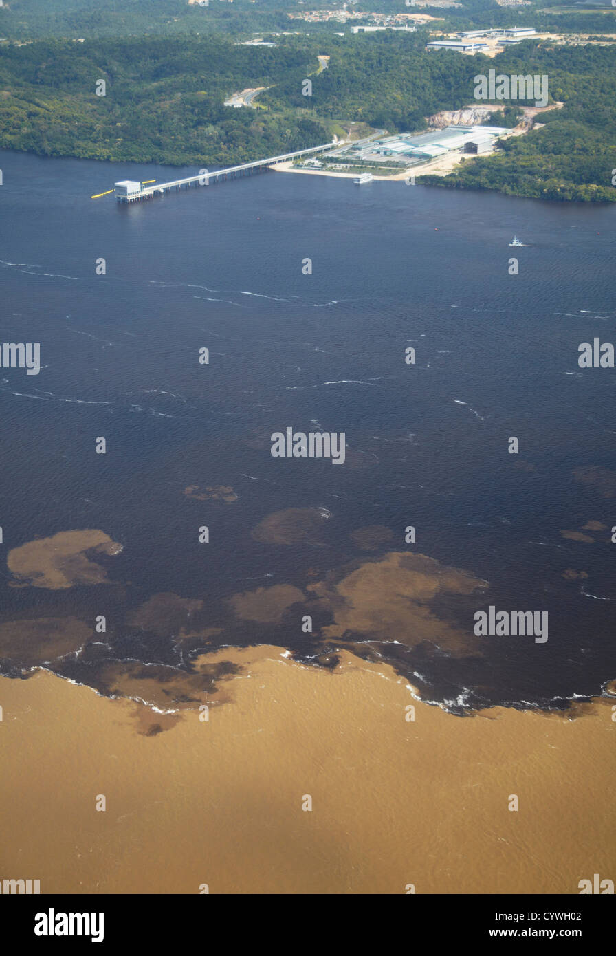 Aerial view of Encontro das Aguas (meeting of the Rio Negro and Rio ...