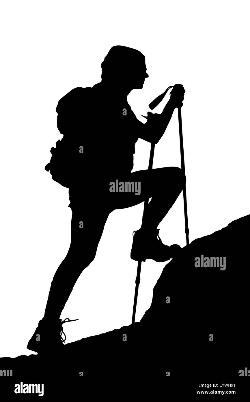 Female mountaineer on a cliff Black and White Stock Photos & Images - Alamy