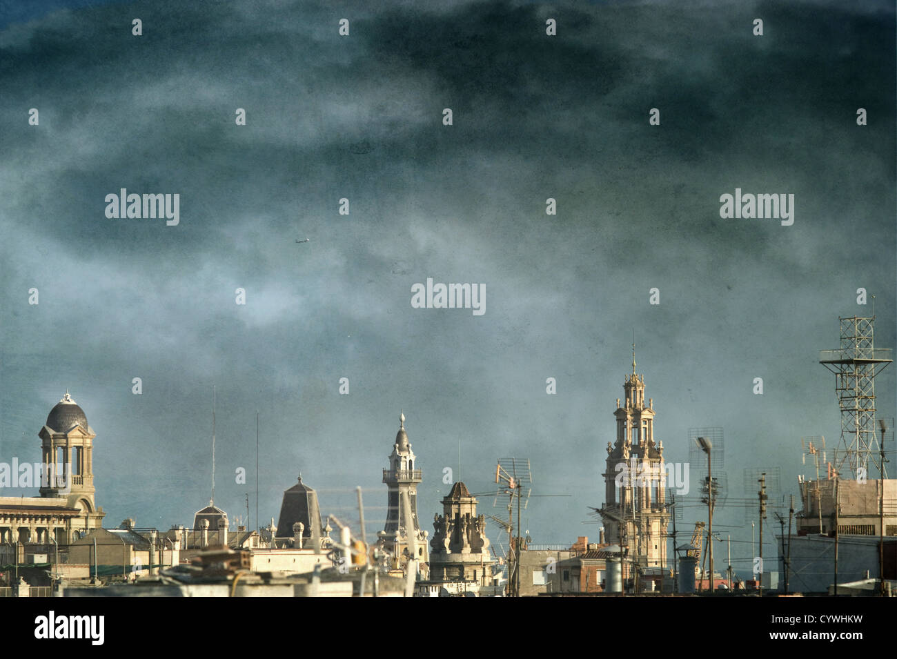 Rooftops of Barcelona, Catalonia, Spain. Textured image Stock Photo - Alamy