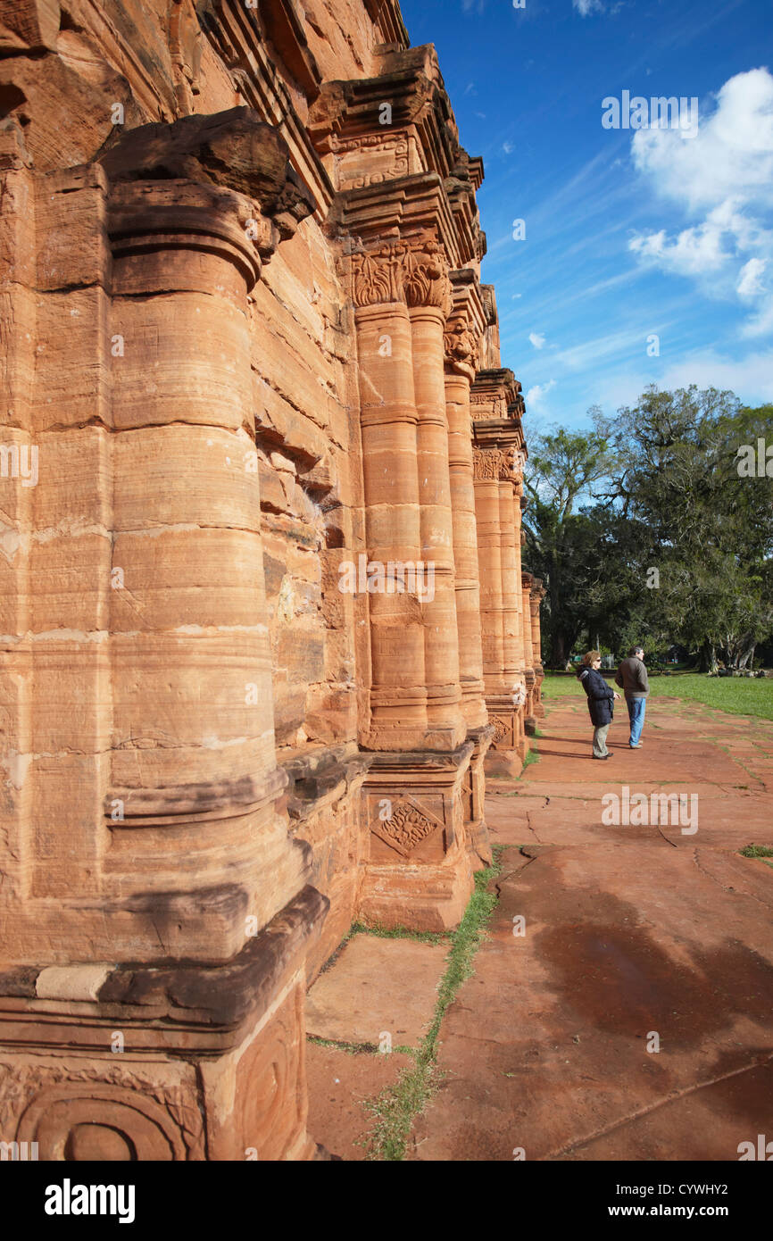 Tourists at ruins of mission at San Ignacio Mini (UNESCO World Heritage ...
