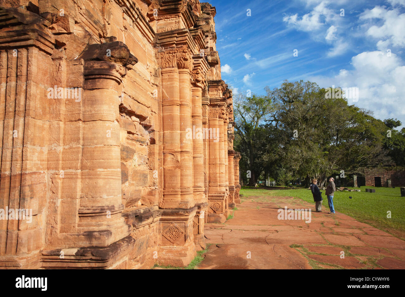 Tourists at ruins of mission at San Ignacio Mini (UNESCO World Heritage ...