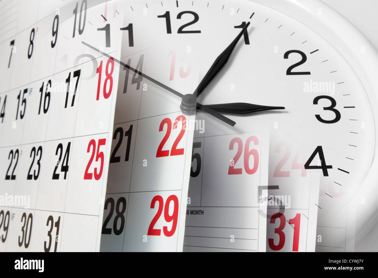 Calendar Pages and Clock Stock Photo - Alamy