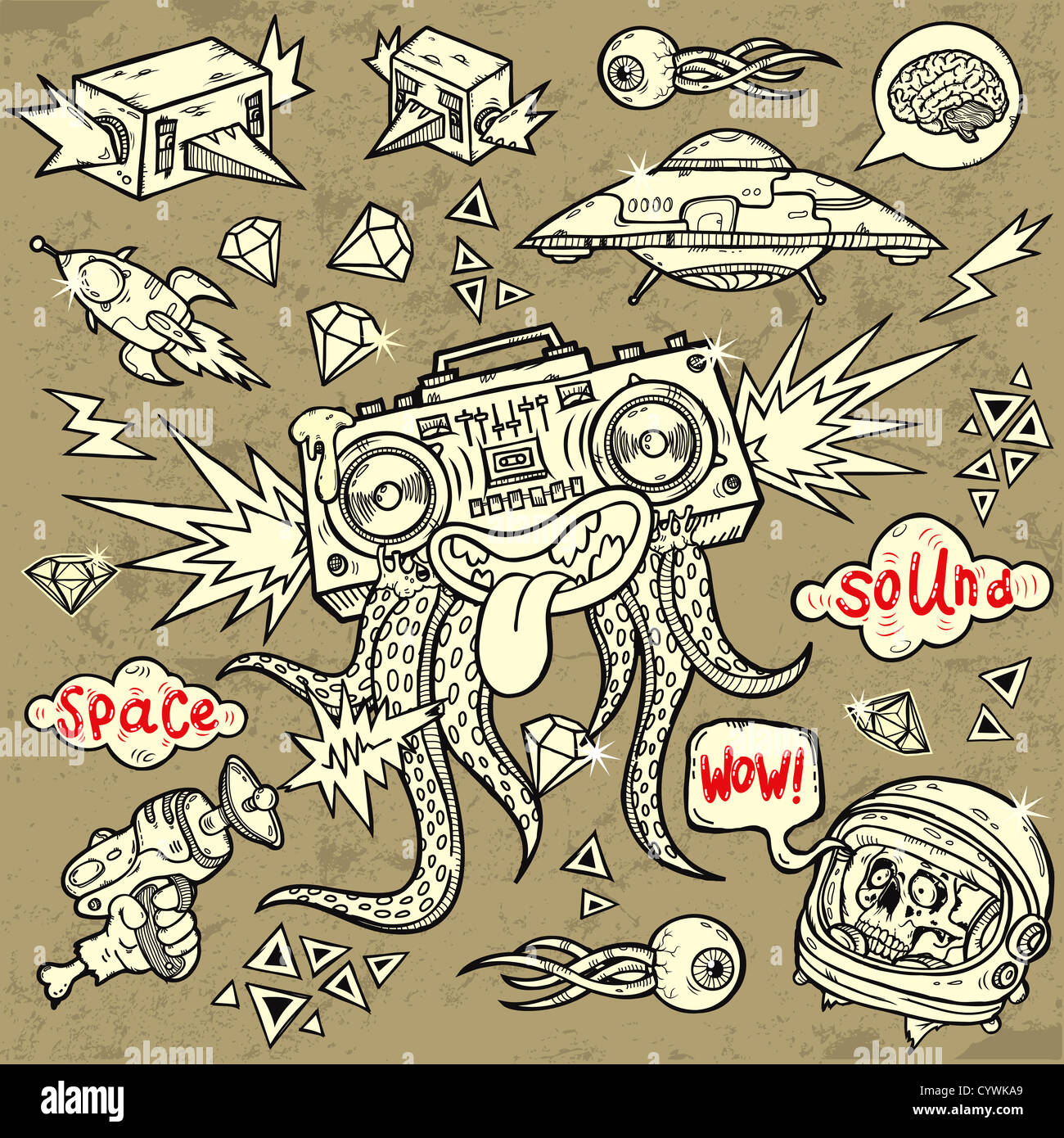 Sylish Graphics Collection on grunge background Stock Photo - Alamy