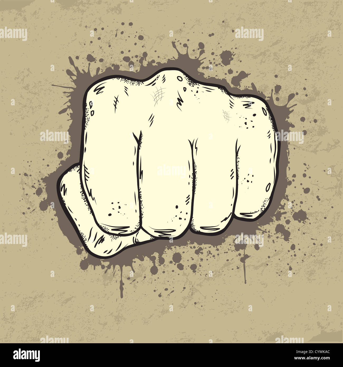 an illustration of a front view of a left human hand punching towards ...