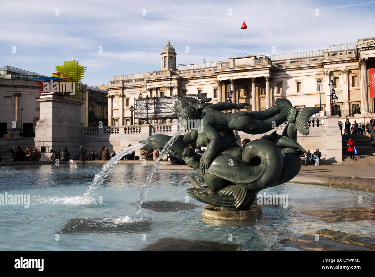 A water fountain in Trafalgar square, London Stock Photo - Alamy