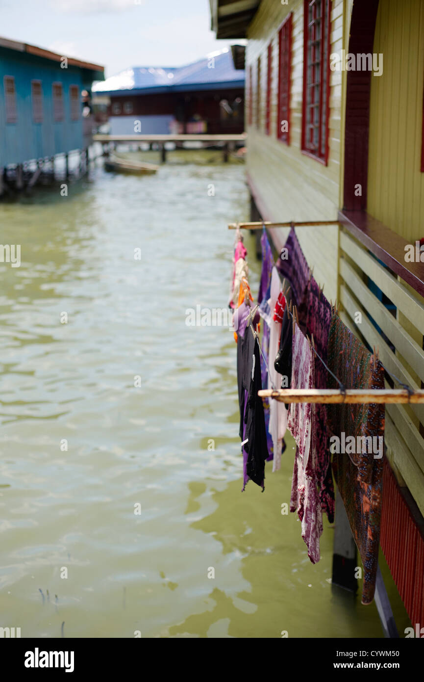 Washing line at Buli Sim Sim Water Village, Sandakan, Borneo Stock ...
