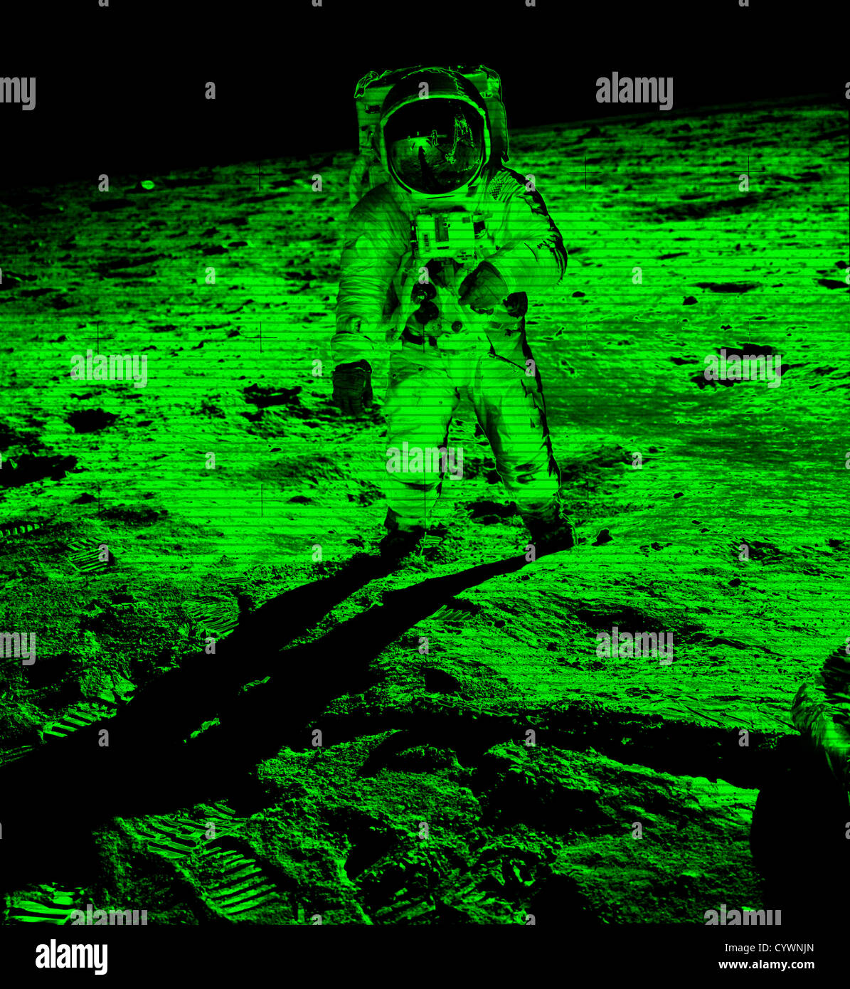 Night Vision image of NASA astronaut Buzz Aldrin on moon Stock Photo ...