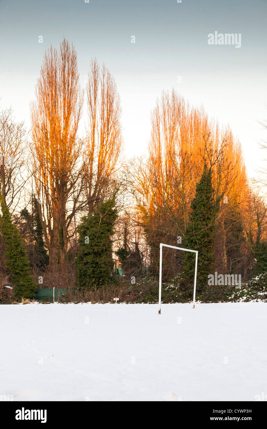 Snow covered football pitch, London, UK Stock Photo - Alamy