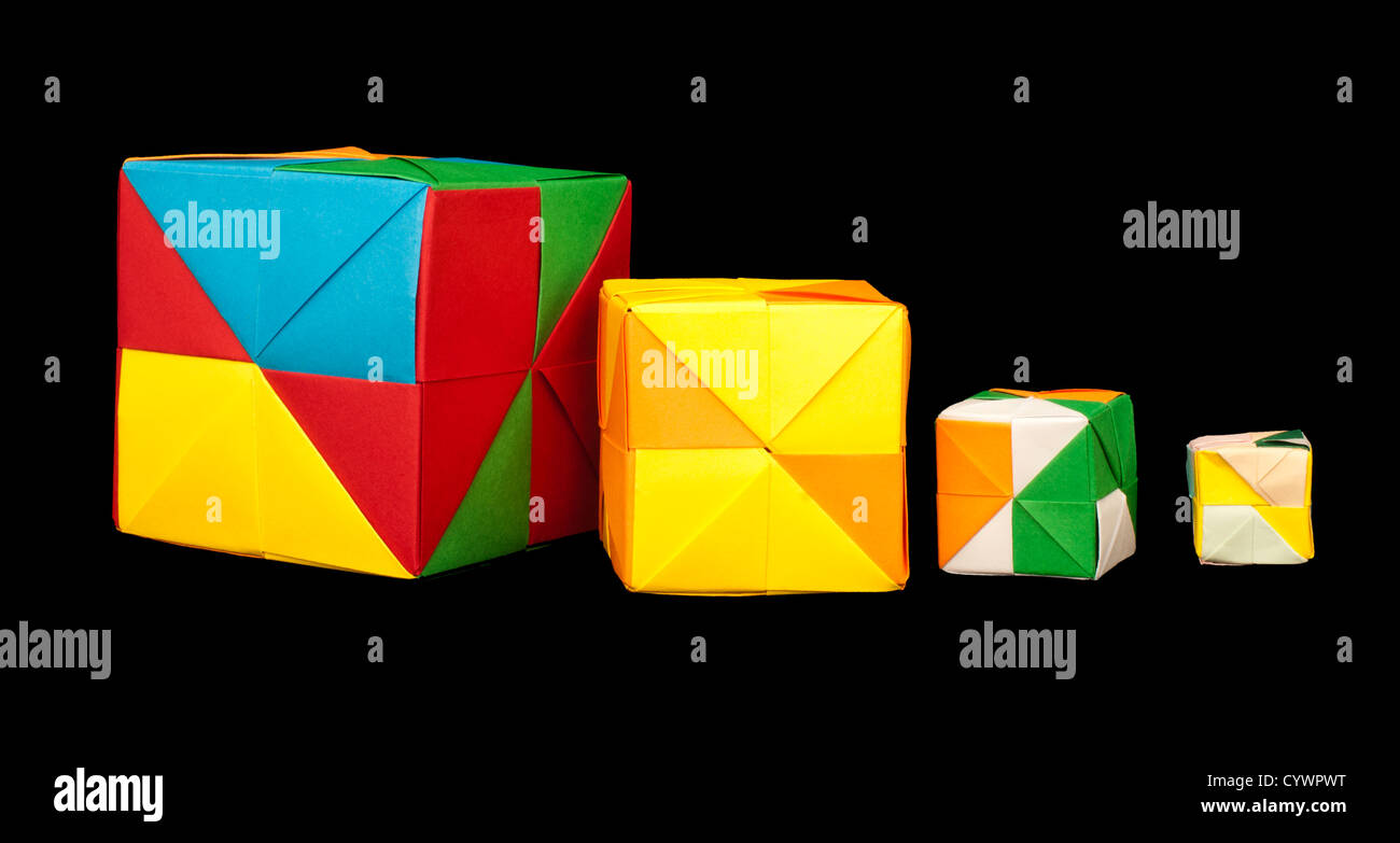Paper made multi colored patterned cubes folded origami style Stock ...