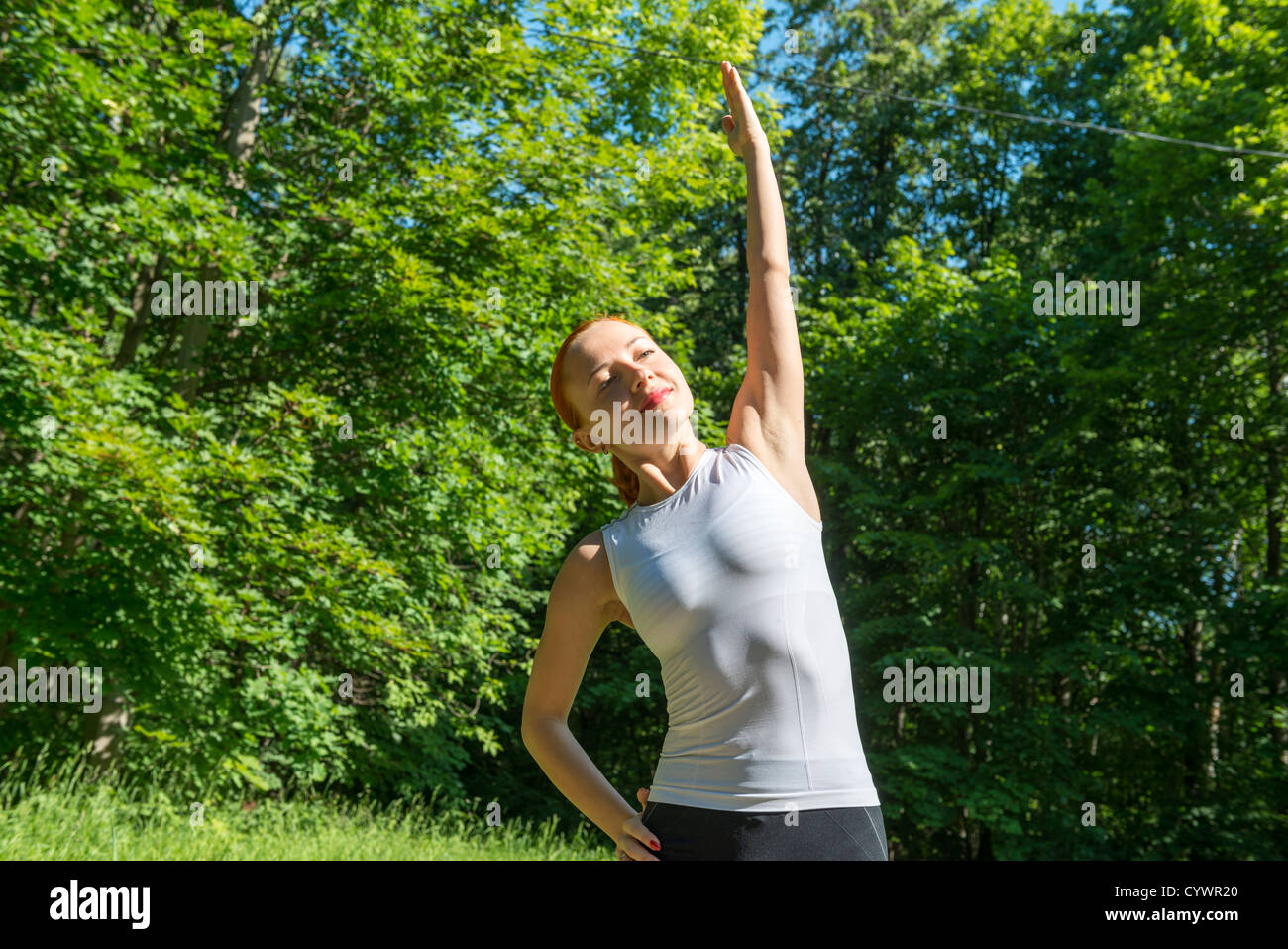 woman fitness fit slim nature green summer Stock Photo - Alamy