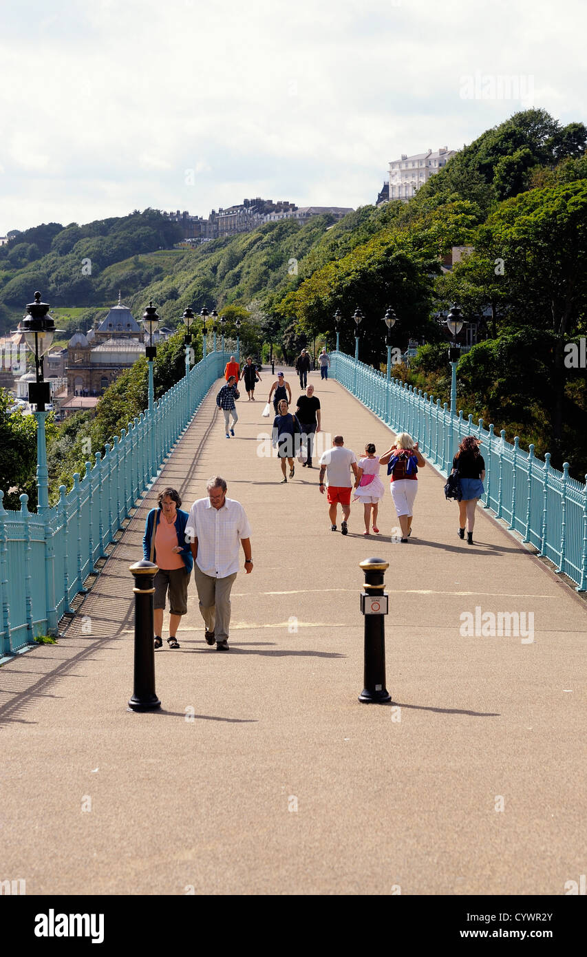 people crossing spa bridge Scarborough north Yorkshire england uk Stock ...