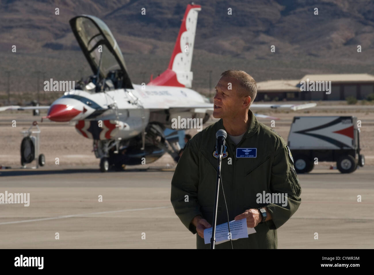 Maj. Gen. Jeffrey Lofgren delivers opening remarks at Aviation Nation ...