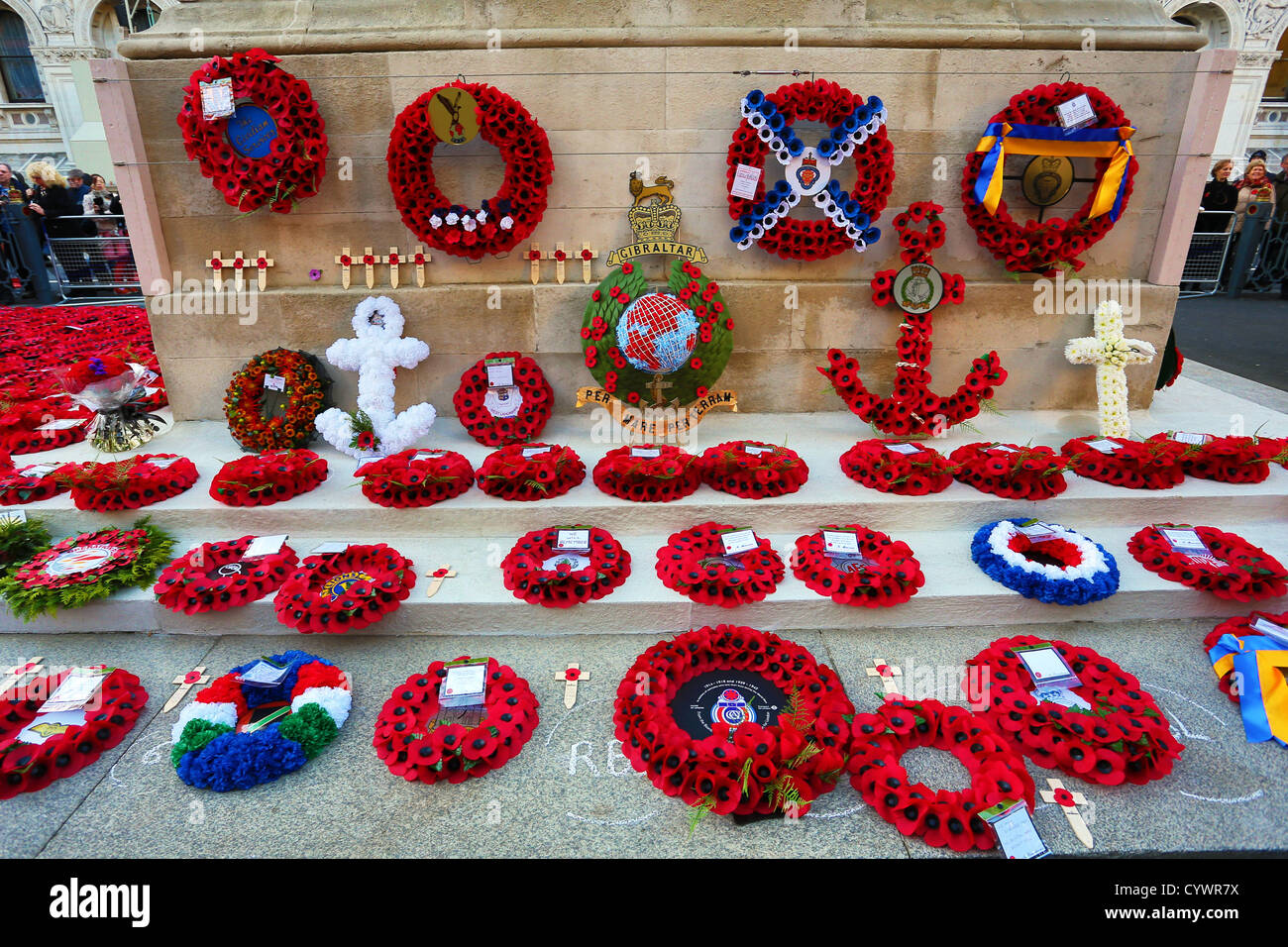 London, UK. 11th November 2012. Poppies and poppy wreaths laid at the ...