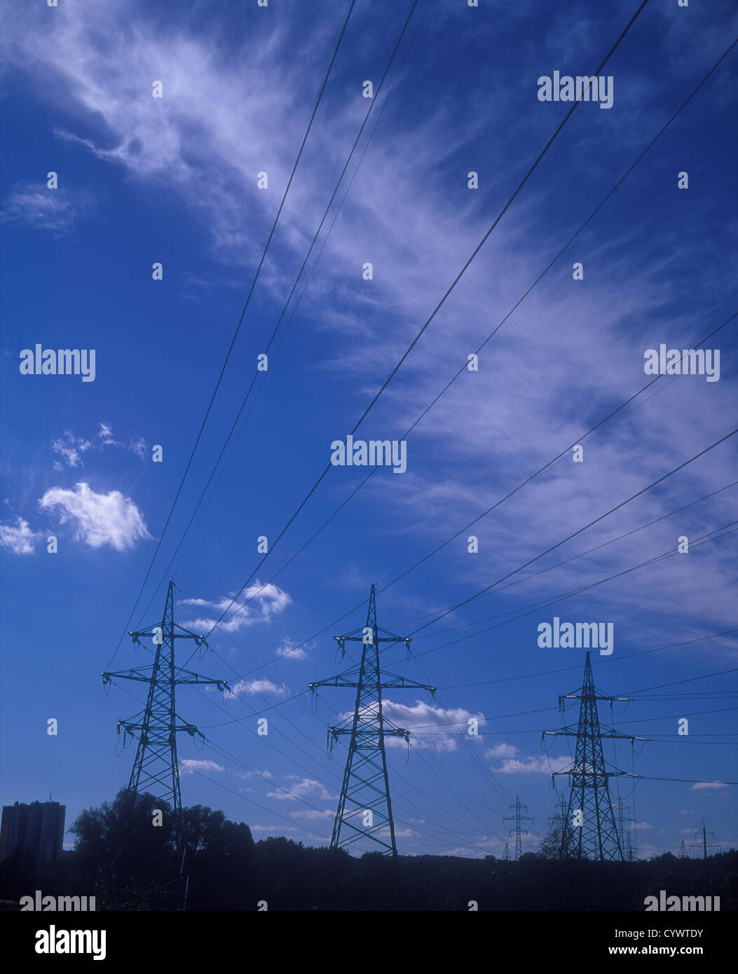 Power lines blue sky backgrounds hi-res stock photography and images ...