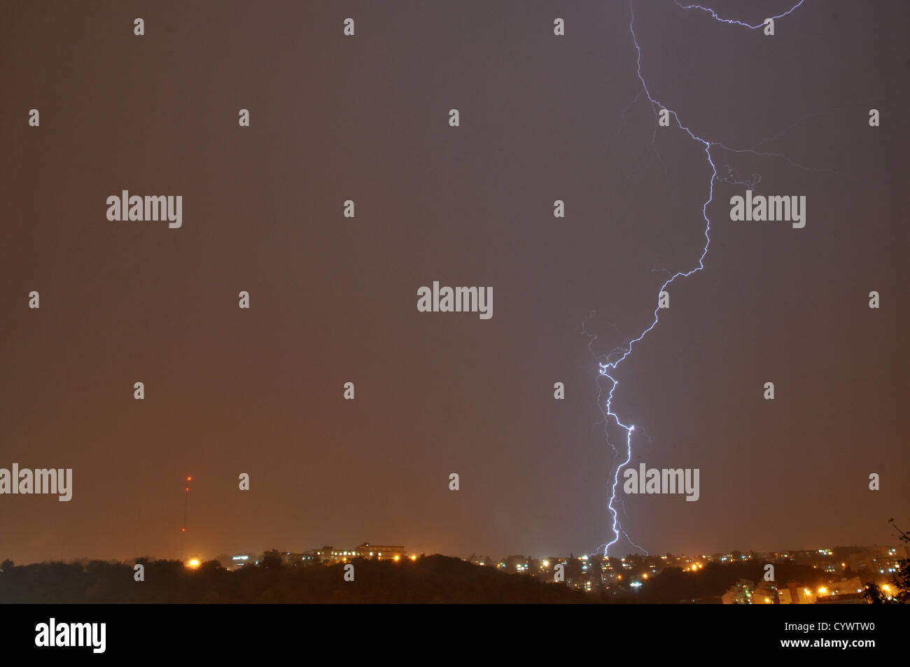 Lightning illuminates the sky over Haifa, Israel during a rain storm ...