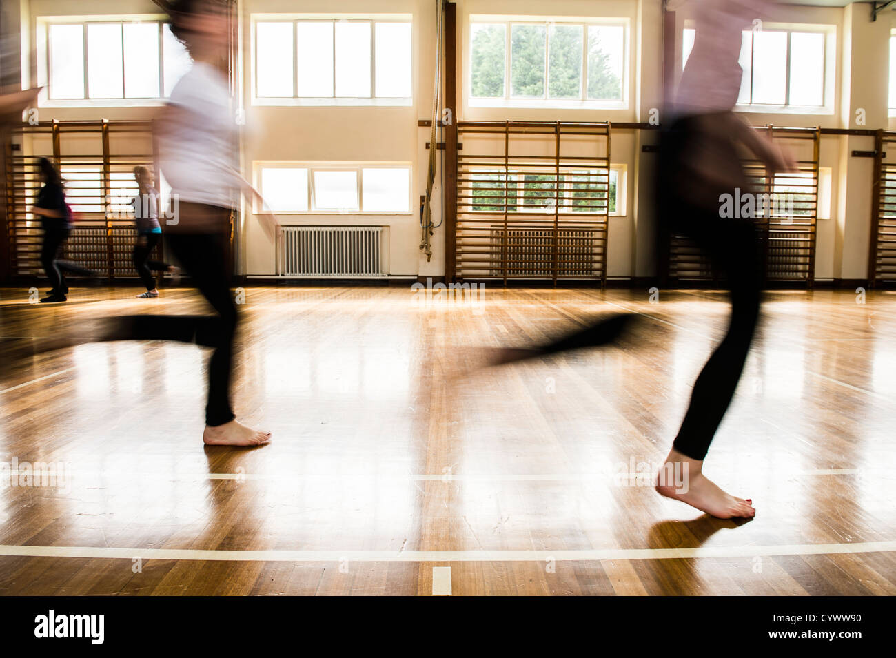 Girls doing physical education in the gymnasium of a secondary school ...