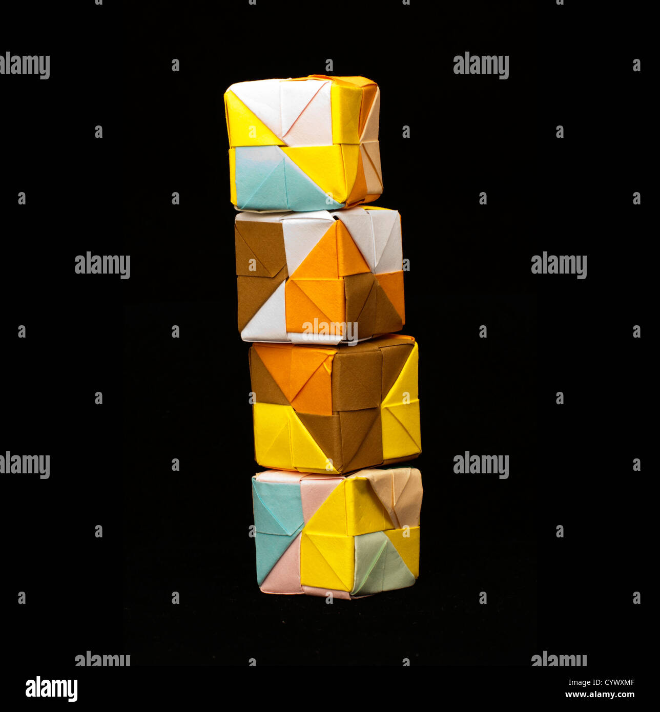Paper made multi colored patterned cubes folded origami style Stock ...