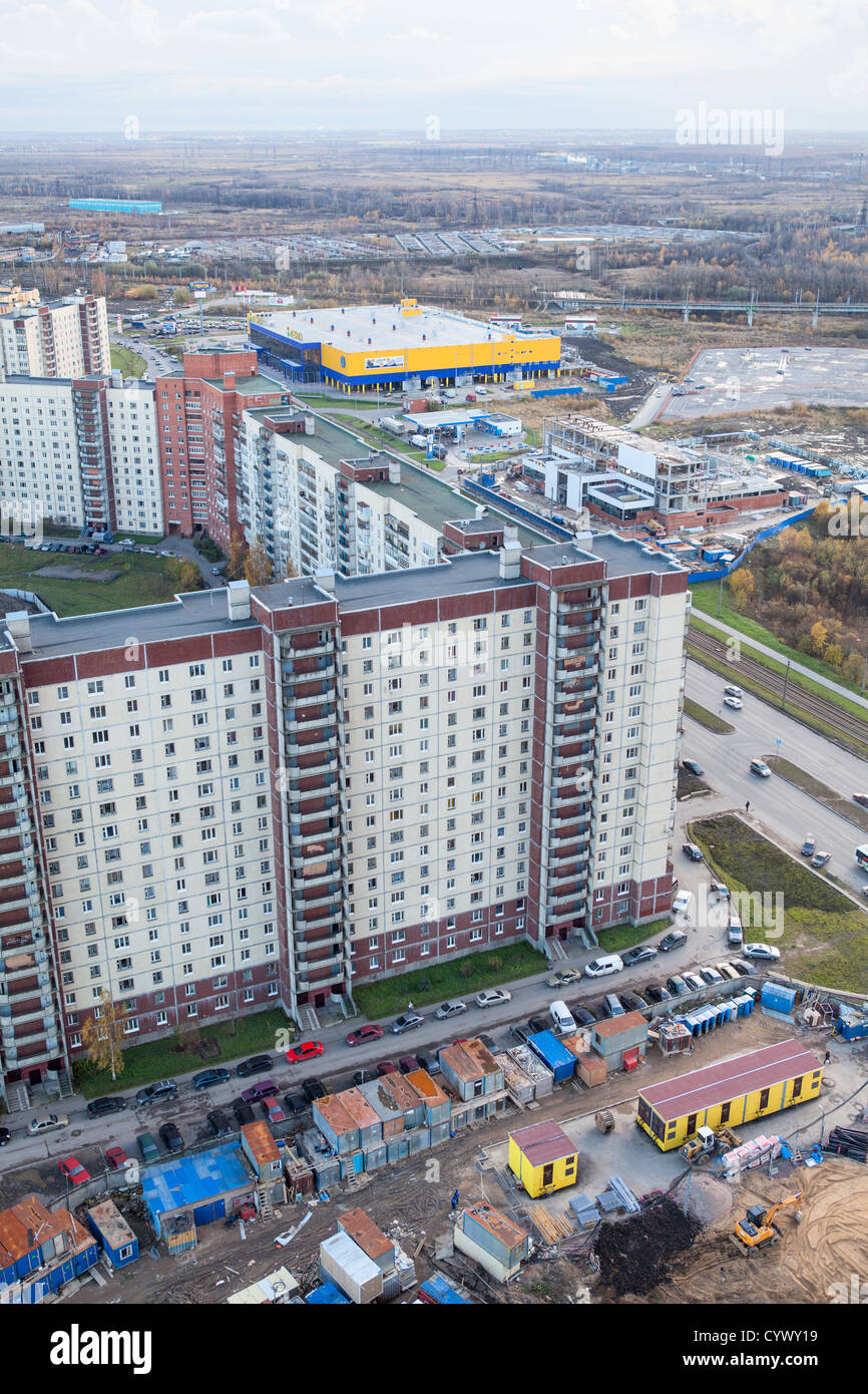 High-rise buildings in a sleeping quarters of St. Petersburg, Russia ...