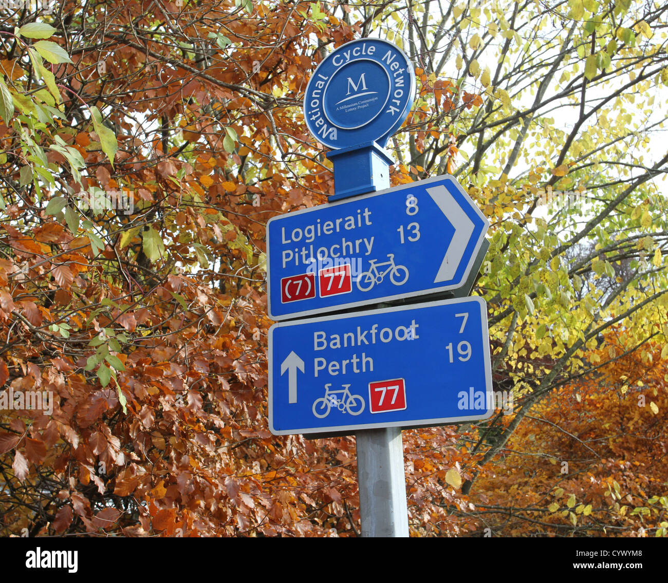 National Cycle Network sign Dunkeld Scotland November 2012 Stock Photo ...