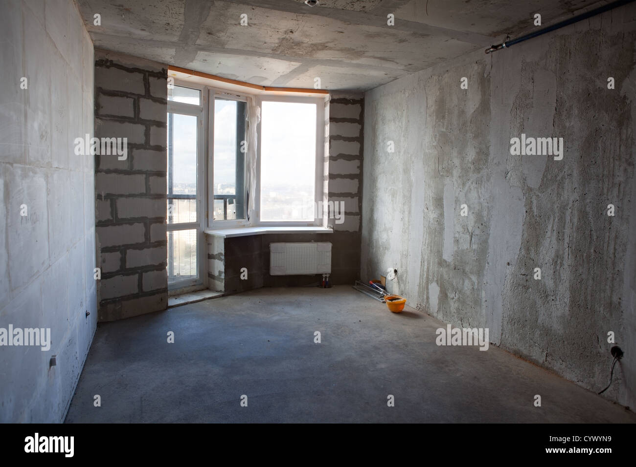 Unfinished apartment interior without furniture and decoration work ...