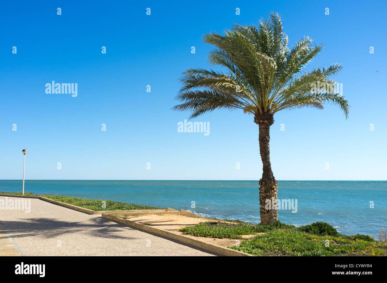 Sunny beach promenade at Santa Pola, Costa Blanca, Spain Stock Photo ...