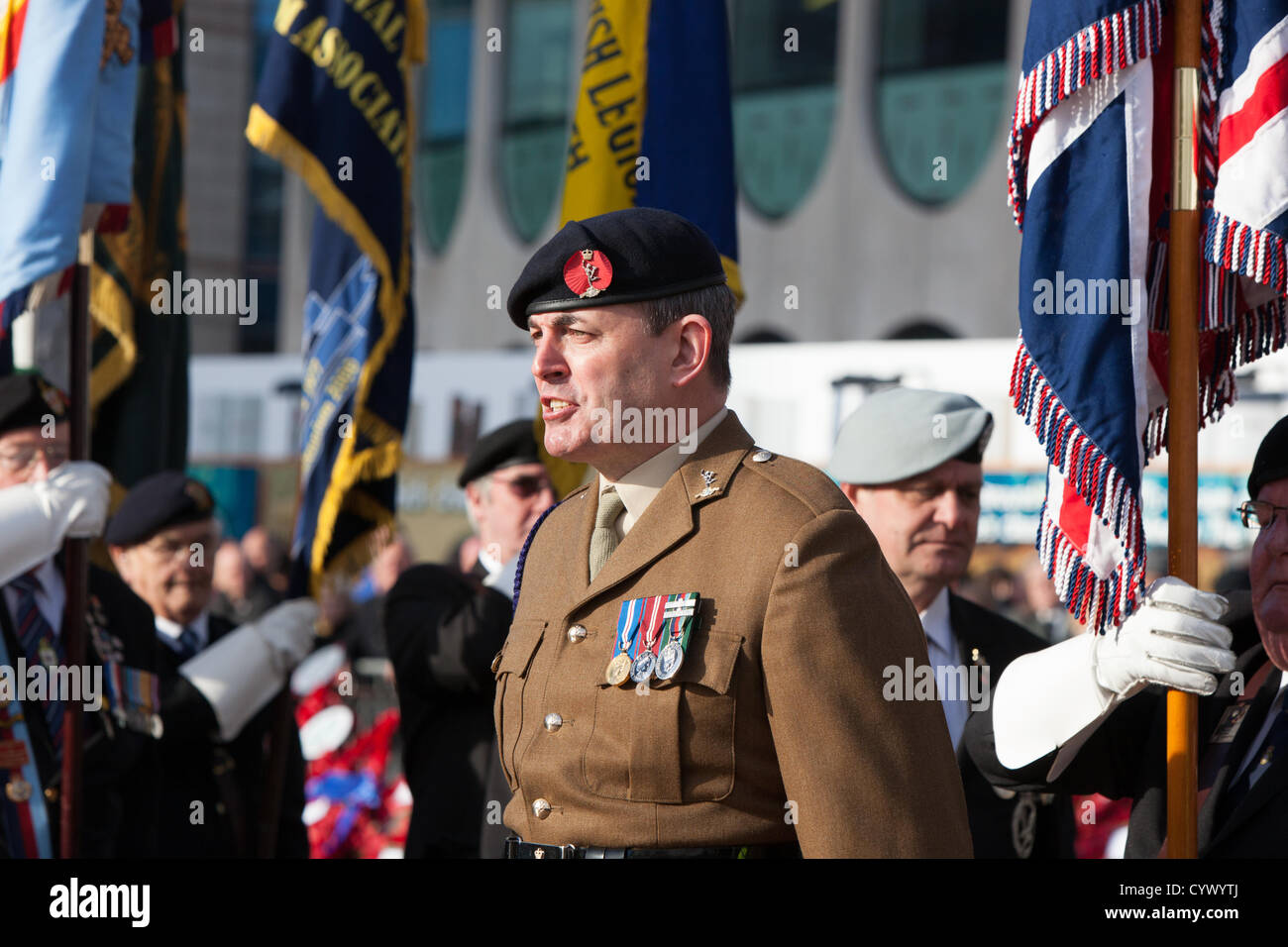 Officer issuing commands during Remembrance Parade Birmingham Stock ...
